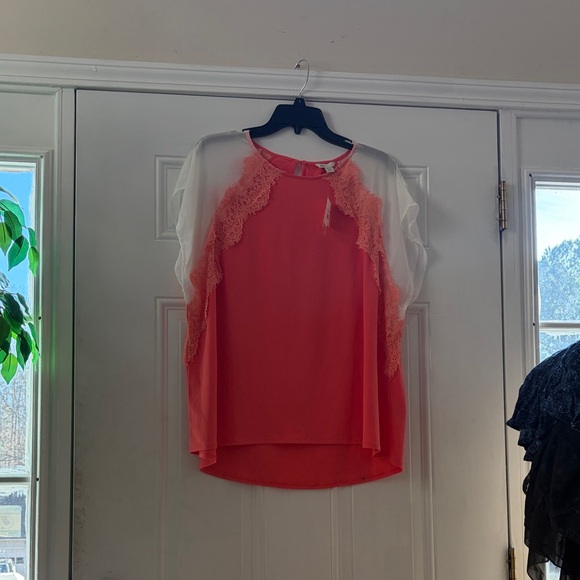 Cato | Tops | Cato Coral And White Lace Blouse | Poshmark